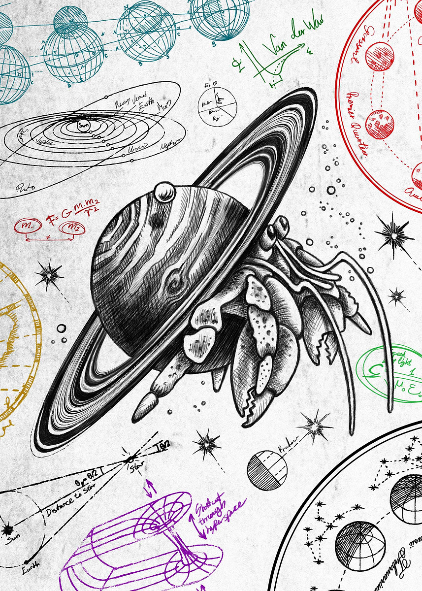 'Astronomy Hermit Crab W' Poster, picture, metal print, paint by Hris ...