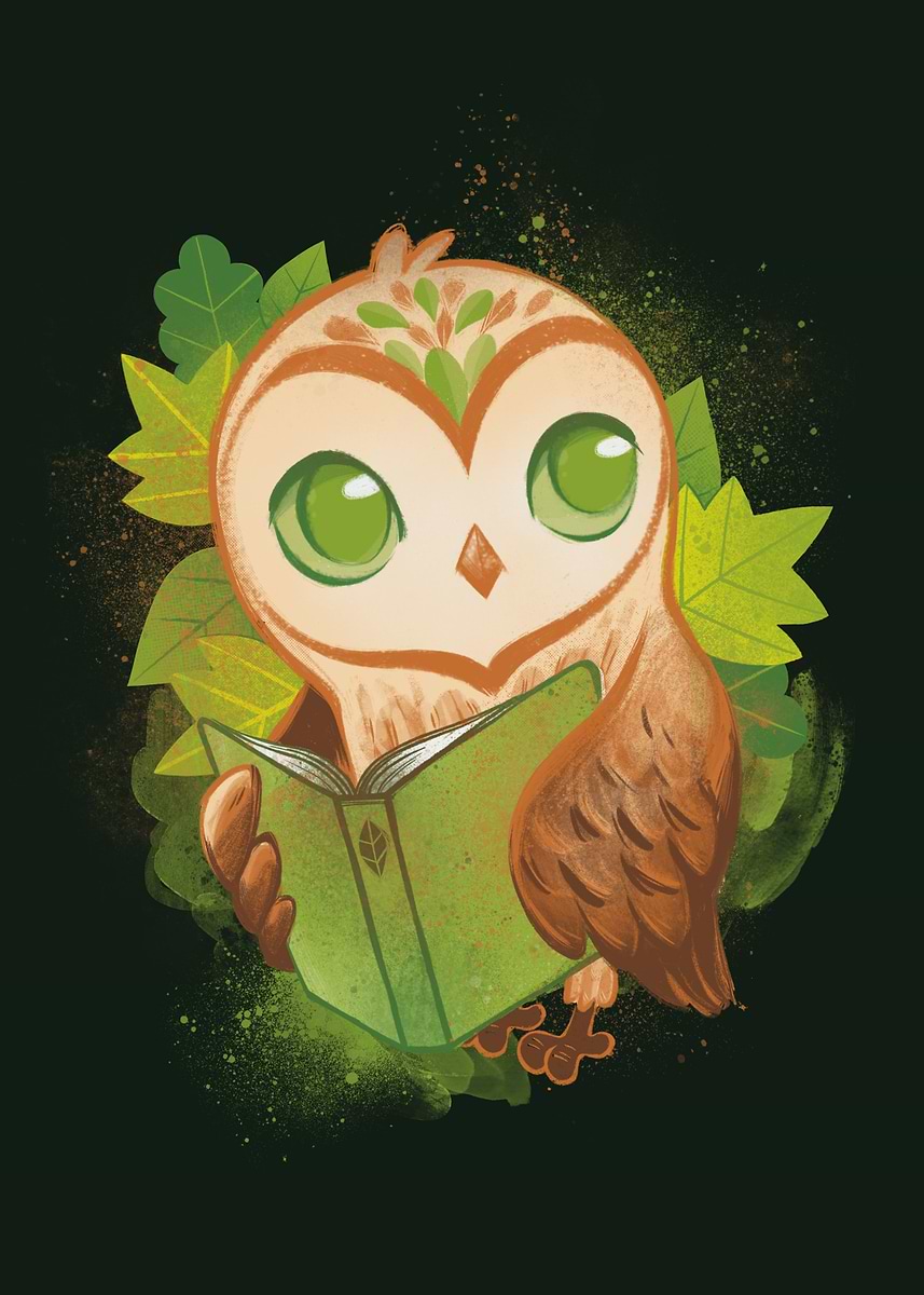 'Book Owl' Poster, picture, metal print, paint by Erika Biagiola | Displate