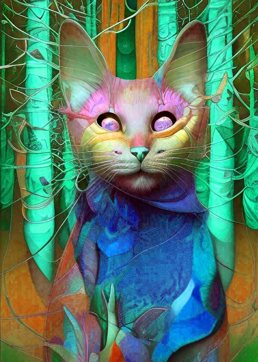 'Cat in Forest Nature' Poster, picture, metal print, paint by Max Ronn ...
