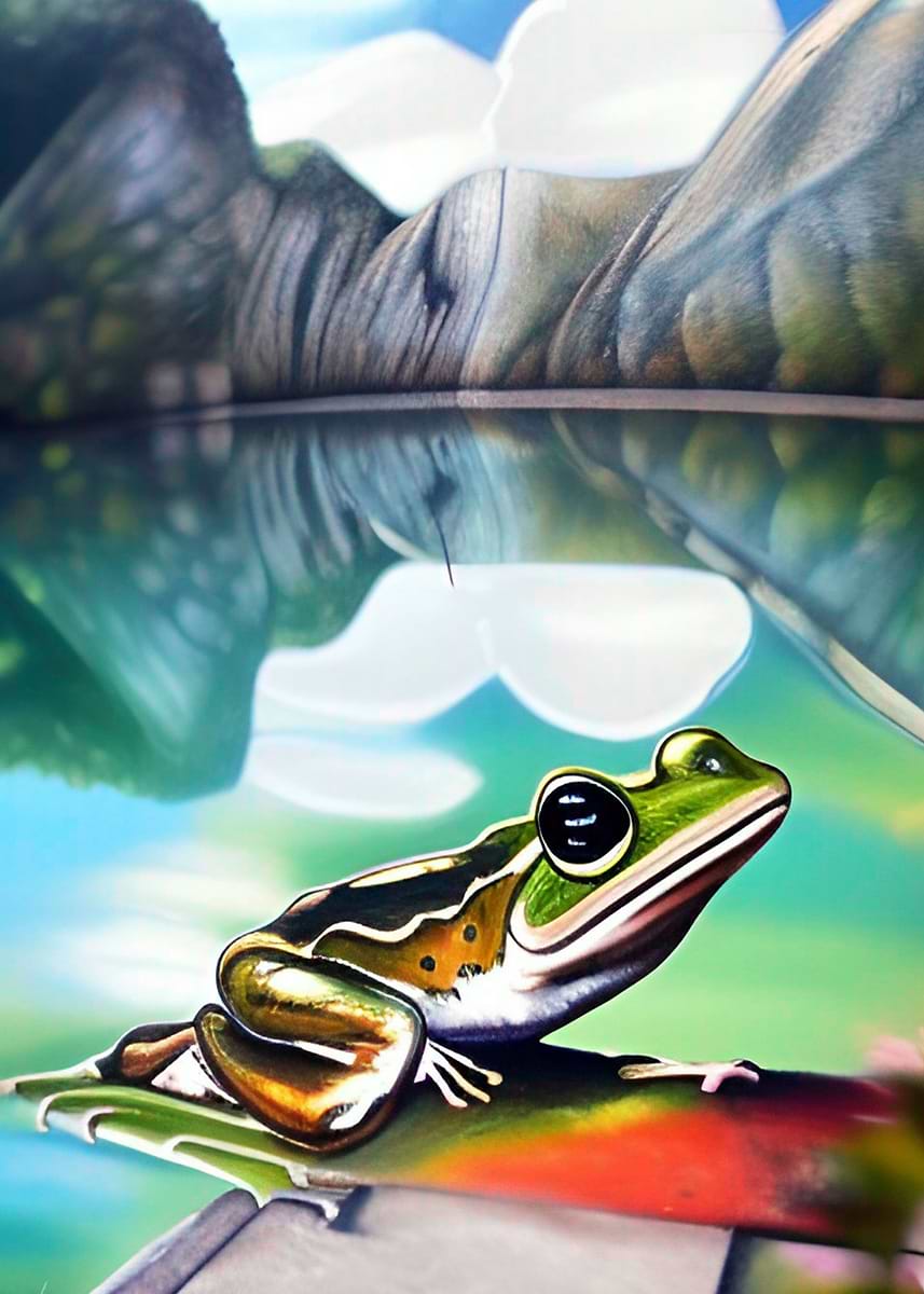 'Frog at Lake Nature' Poster, picture, metal print, paint by Max Ronn ...