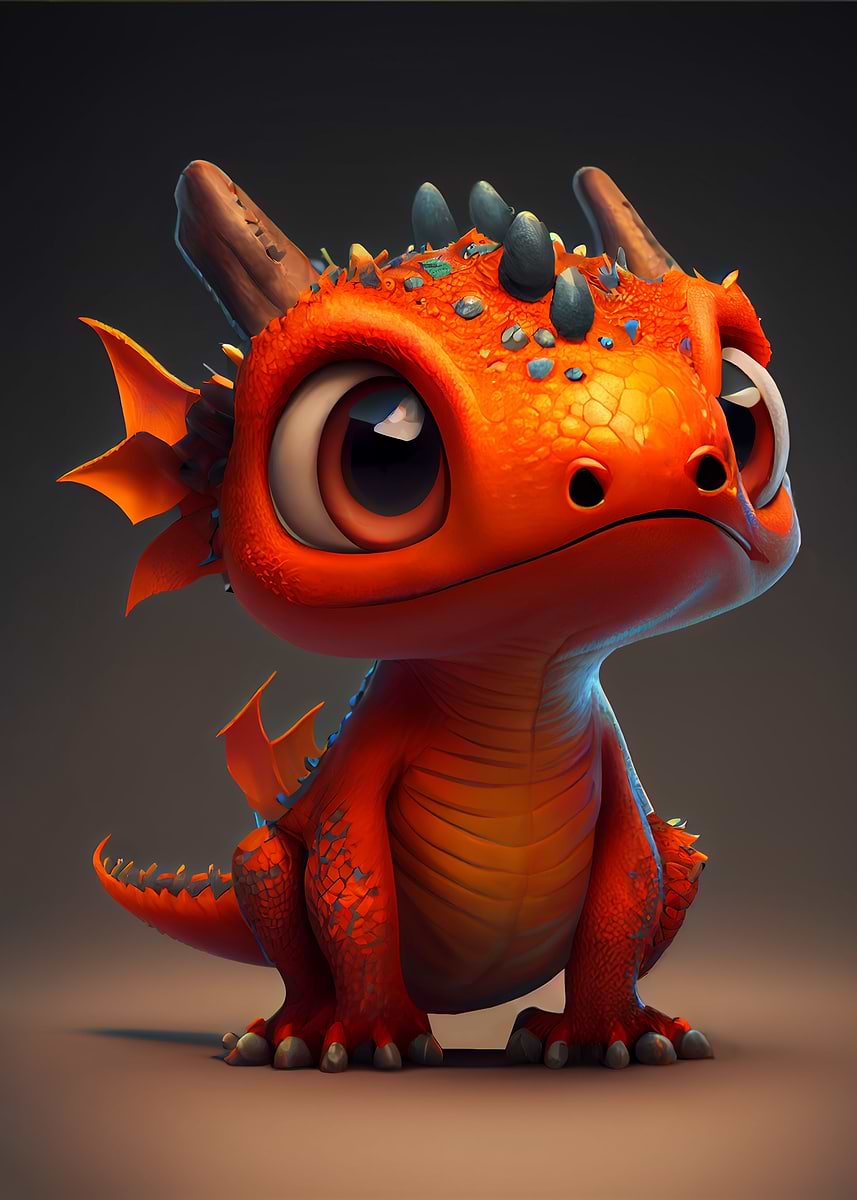 'Cute Orange Dragon 10' Poster, picture, metal print, paint by ...