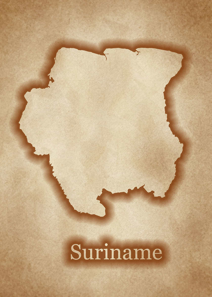 'Suriname glow old map' Poster, picture, metal print, paint by The ...