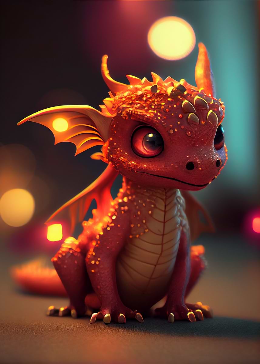 'Cute Fire Dragon 13' Poster, picture, metal print, paint by Holzkovic ...