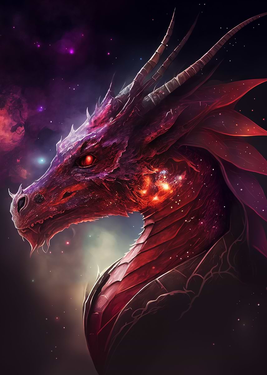 'Red Space Dragon' Poster, picture, metal print, paint by DVArt | Displate