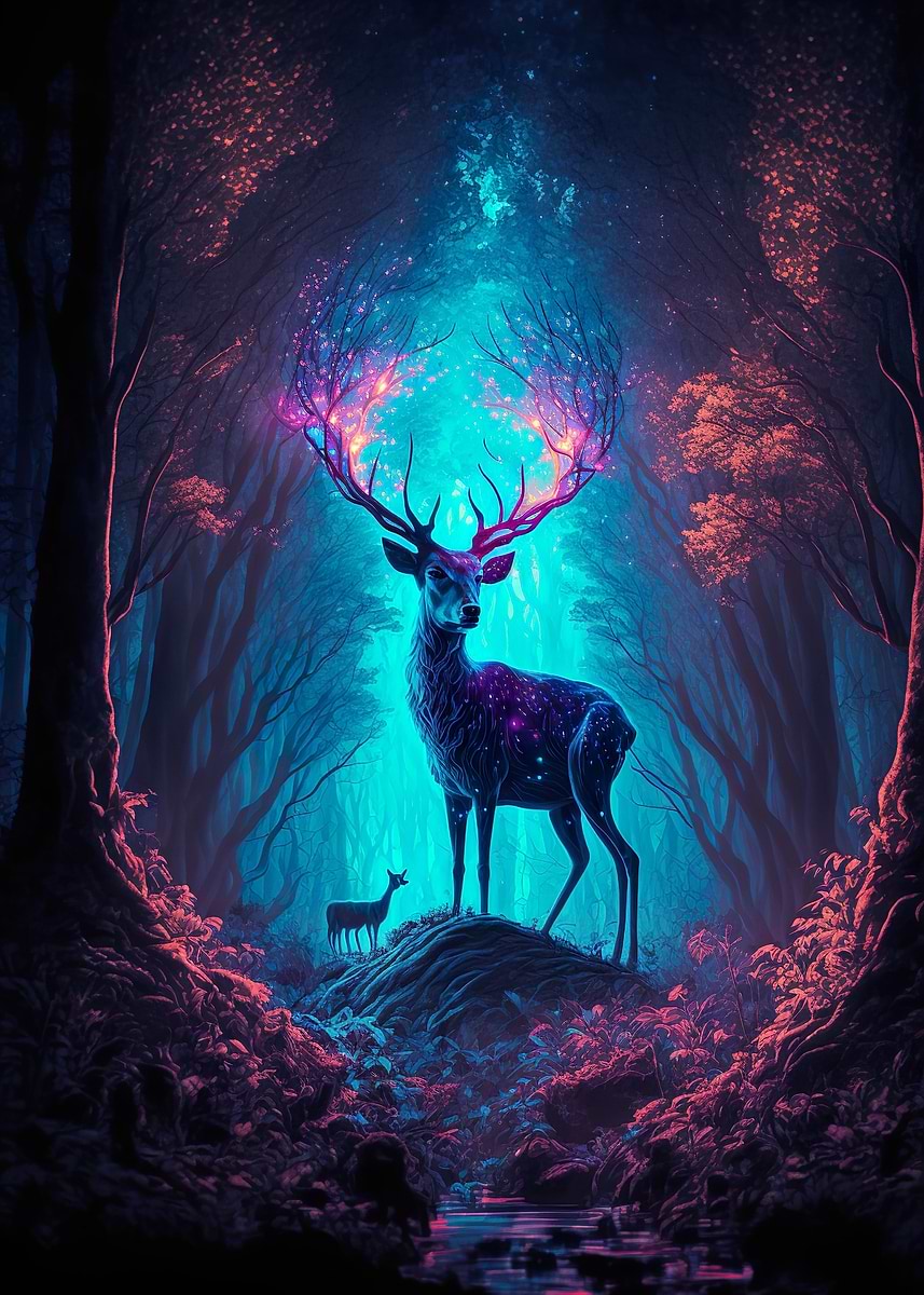 'Lumi Deer 1' Poster, picture, metal print, paint by DojoDuval | Displate