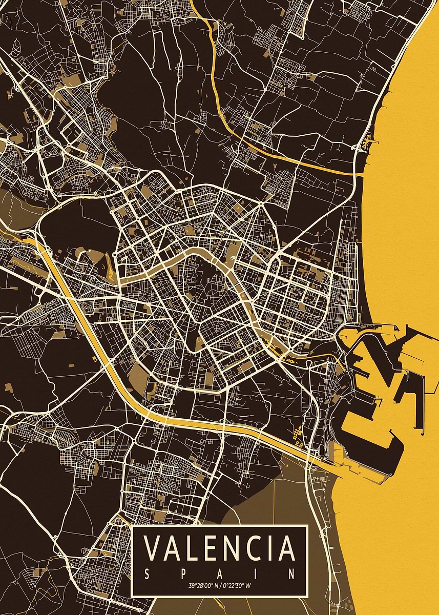 'Valencia City Map Pastel' Poster, picture, metal print, paint by deMAP ...