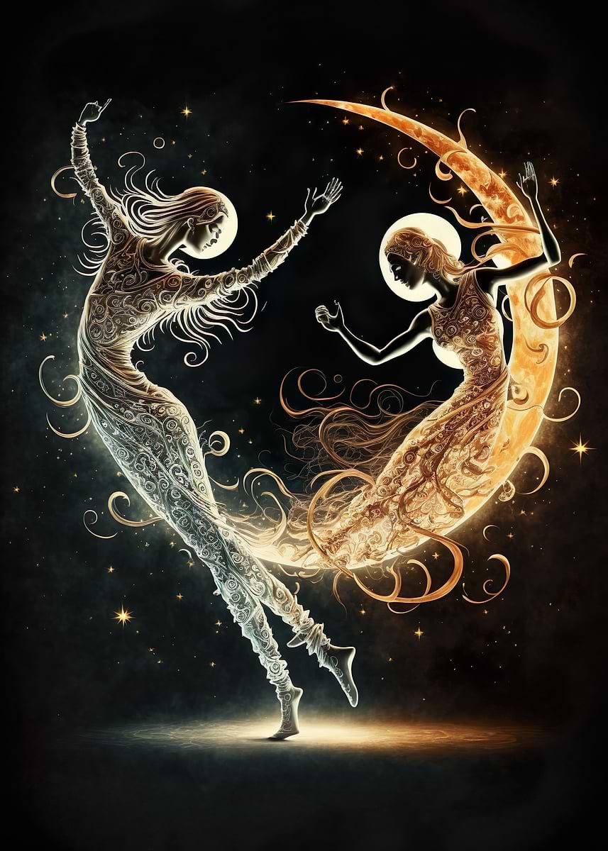 'Dancing Moon And Sun' Poster, picture, metal print, paint by ...