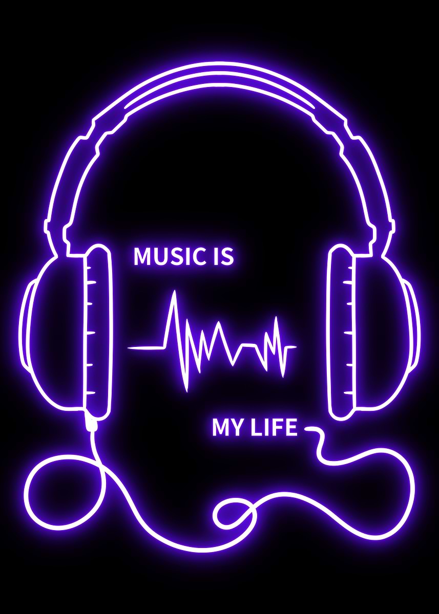 'Music is my life neon' Poster, picture, metal print, paint by ...