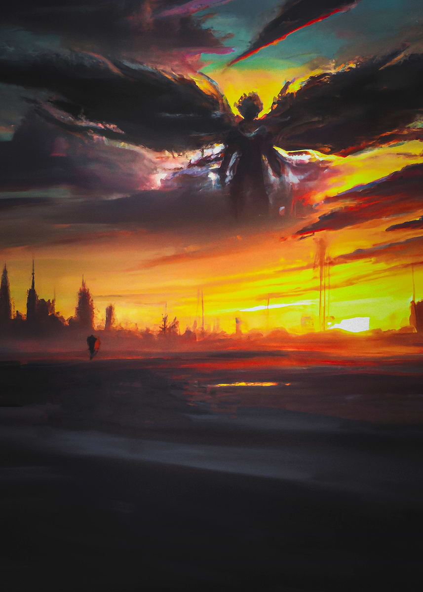 'Sunset Angel' Poster, picture, metal print, paint by AndrejZT | Displate