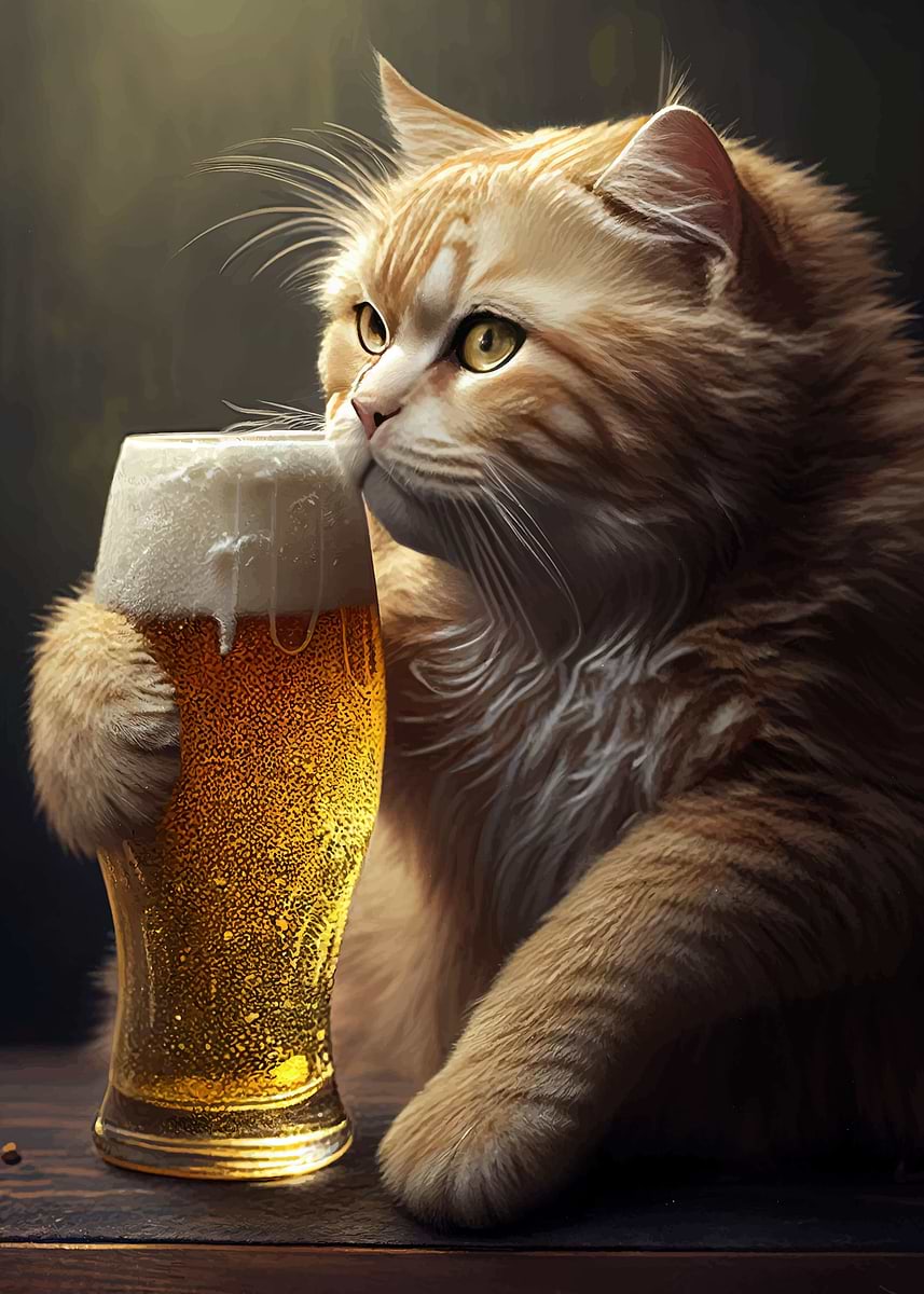 'Funny Cat Beer' Poster, picture, metal print, paint by Neo Design ...