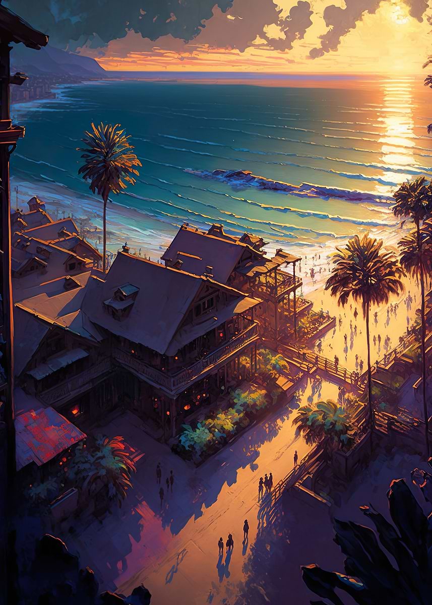 'Beach Resort' Poster, picture, metal print, paint by TESSERACT ART ...