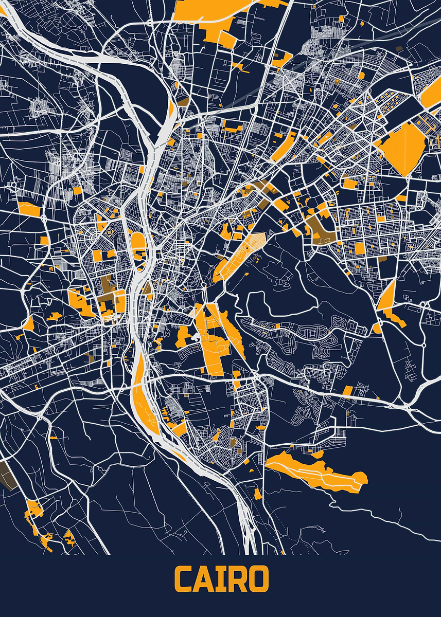 'Cairo City Map' Poster, picture, metal print, paint by Nae | Displate