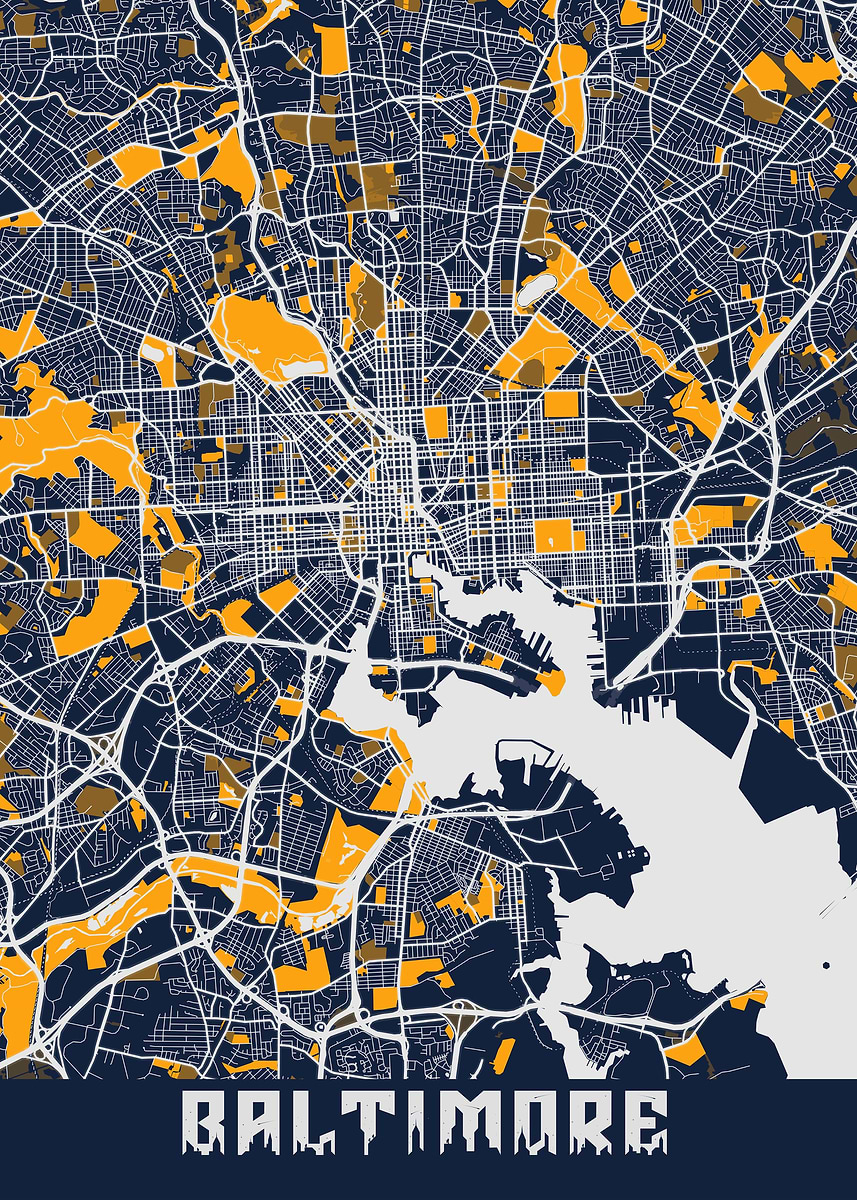 'Baltimore Map' Poster, picture, metal print, paint by Mccyle Khan ...