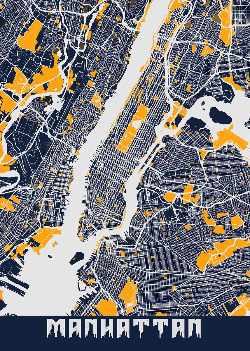 'Manhattan Map' Poster, picture, metal print, paint by Mccyle Khan ...