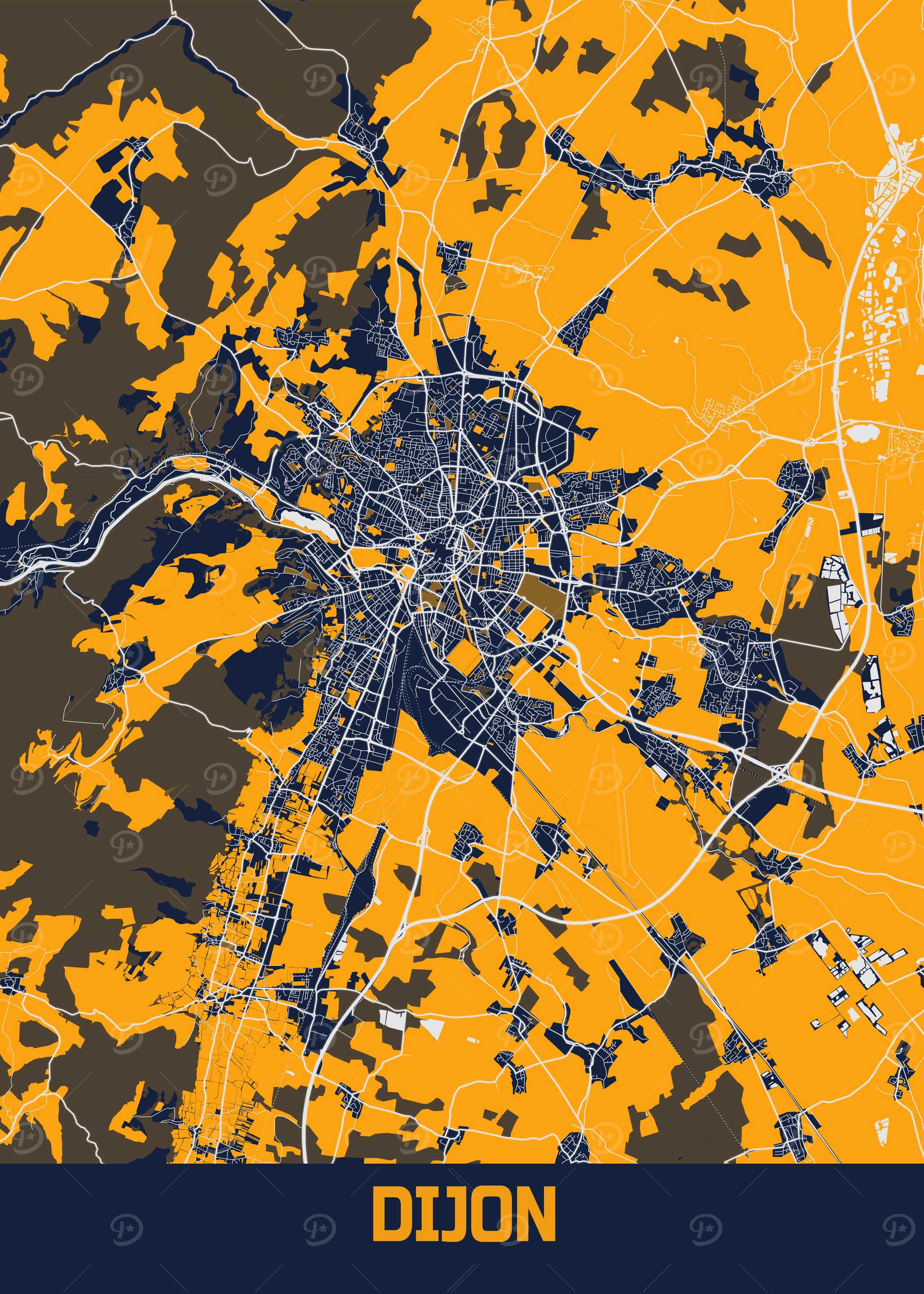 'Dijon City Map' Poster, picture, metal print, paint by Nae | Displate