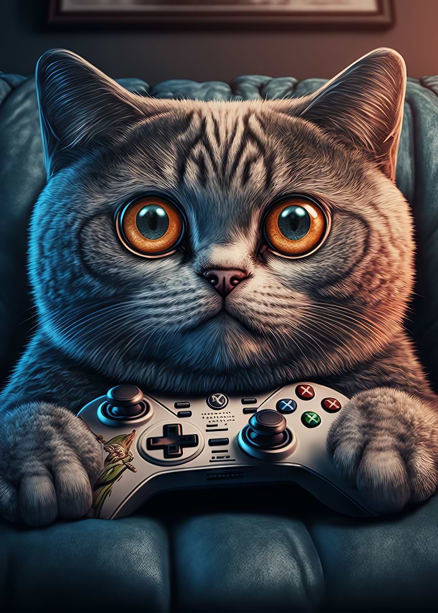 'The Pro Gamer Console Cat' Poster, picture, metal print, paint by ...