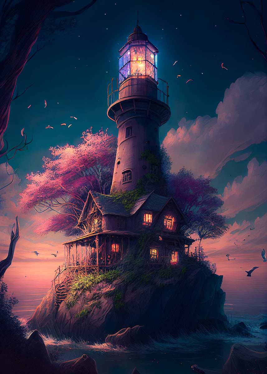'Fantasy Lighthouse' Poster, picture, metal print, paint by Dennex ...