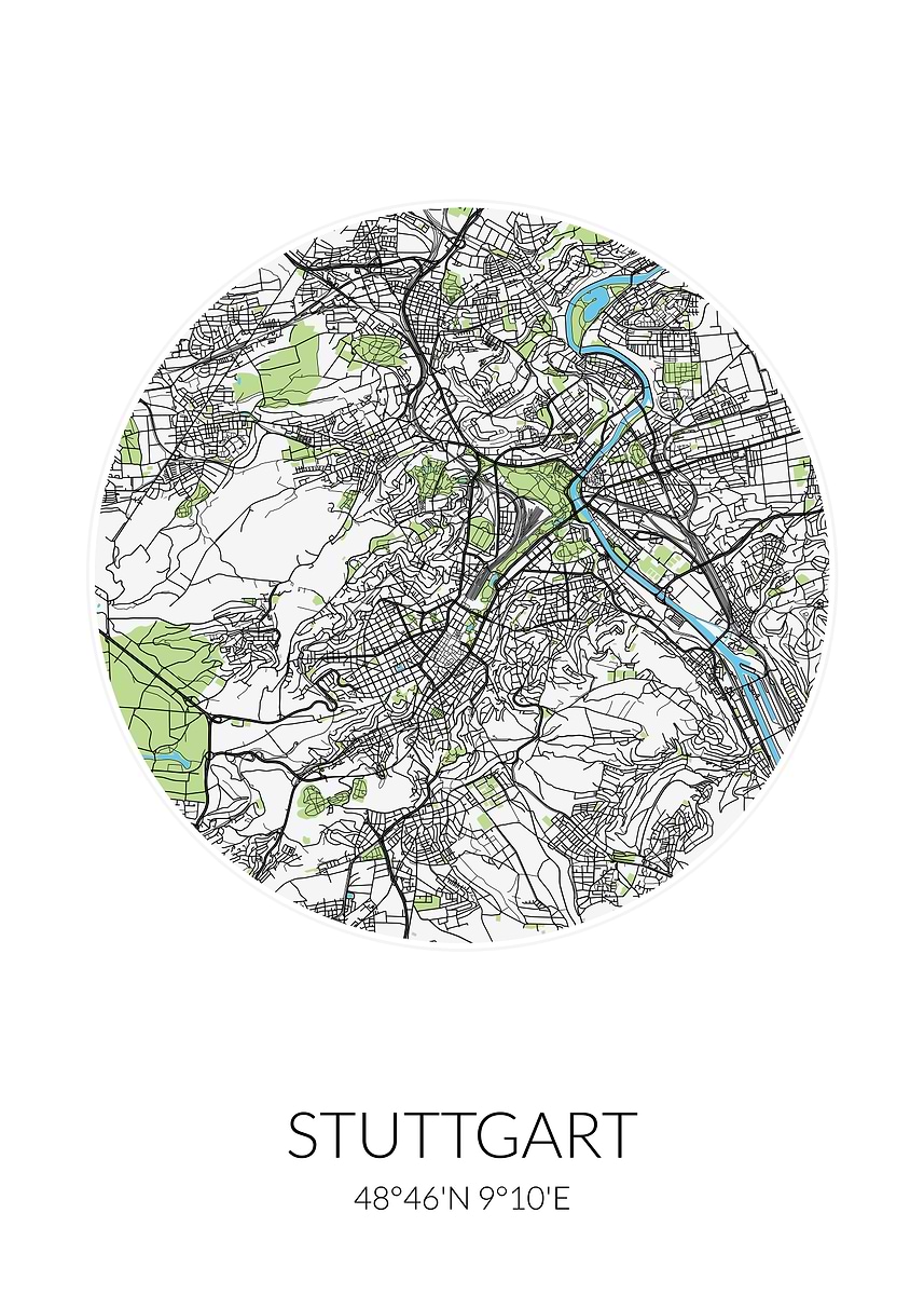 'Stuttgart City Map White' Poster, picture, metal print, paint by ...