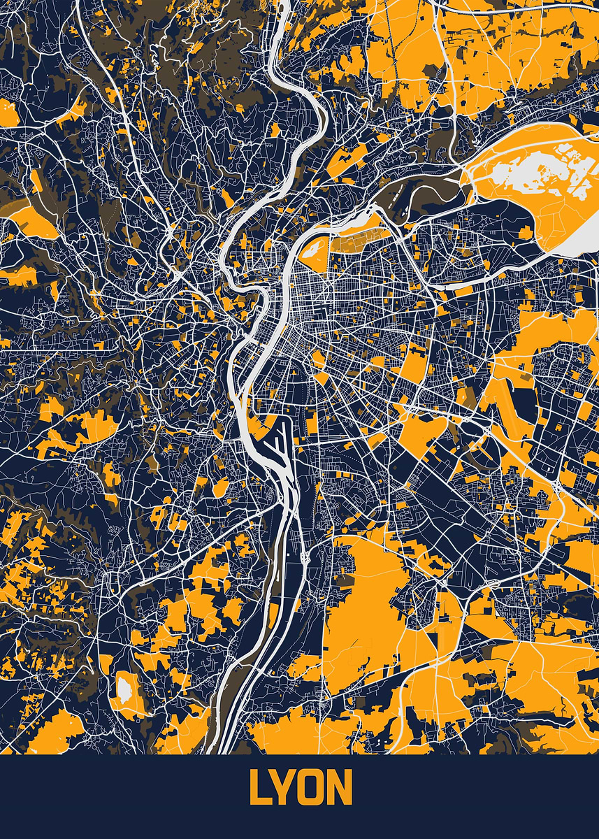 'Lyon City Map' Poster, picture, metal print, paint by Nae | Displate