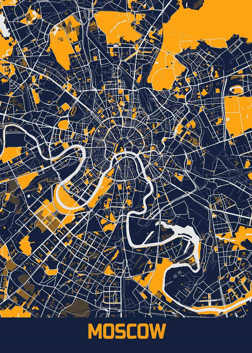 'Moscow City Map' Poster, picture, metal print, paint by Nae | Displate