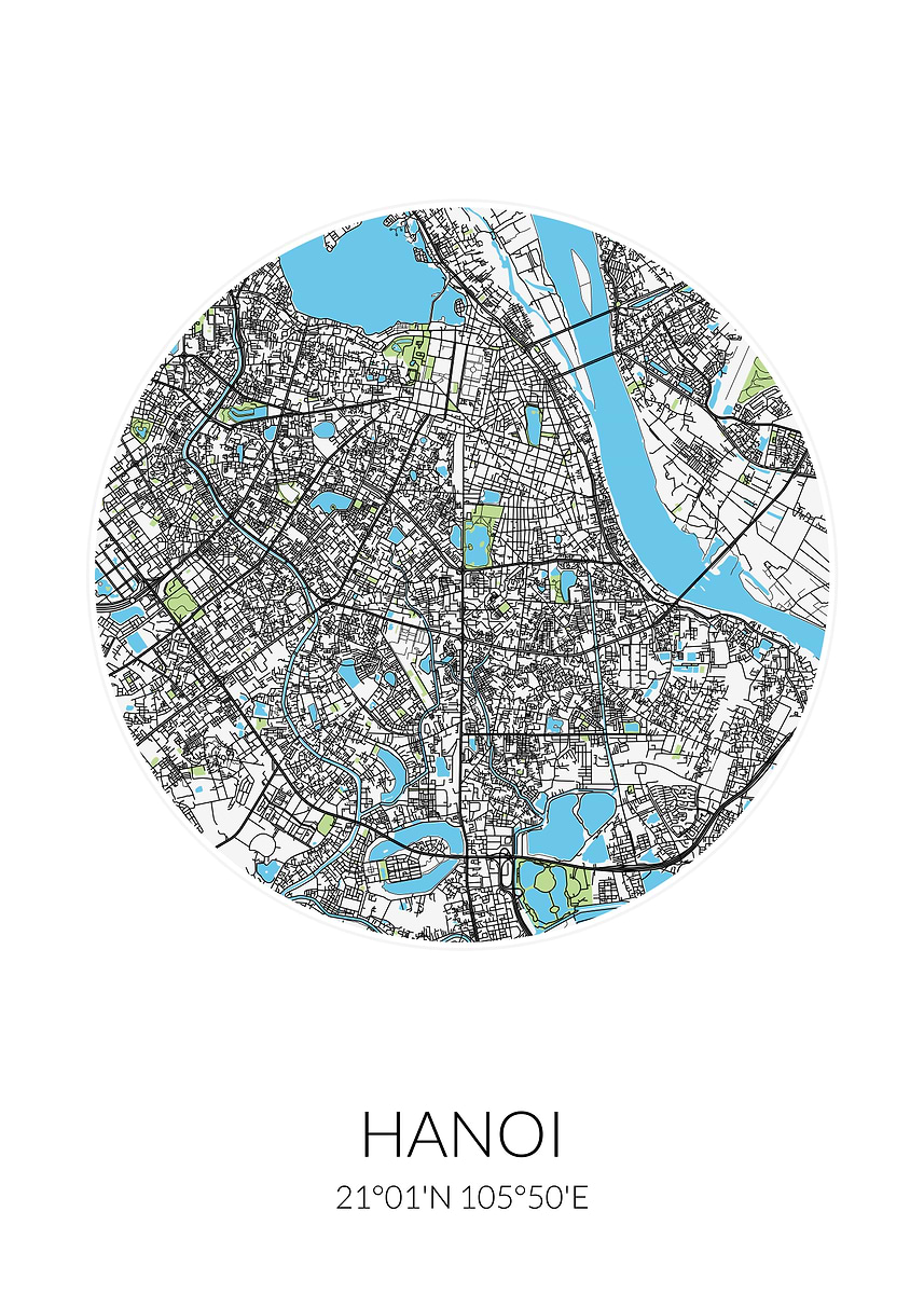 'Hanoi City Map White' Poster, picture, metal print, paint by dkDesign ...