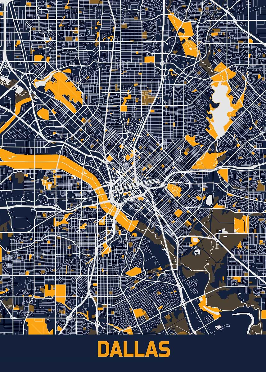 'Dallas City Map' Poster, picture, metal print, paint by Nae | Displate