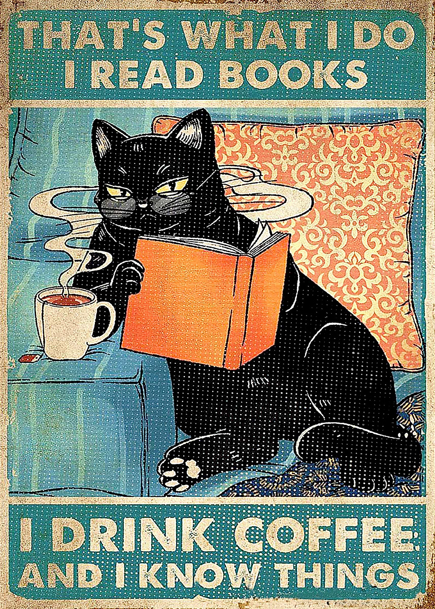 'Cat Read Books Poster' Poster, picture, metal print, paint by Grimes ...