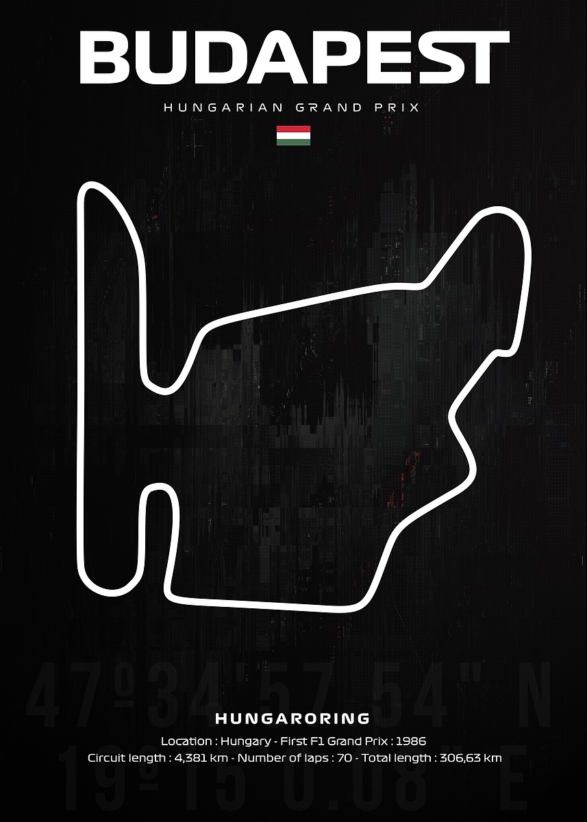 'F1 Budapest circuit map' Poster, picture, metal print, paint by Emeric ...