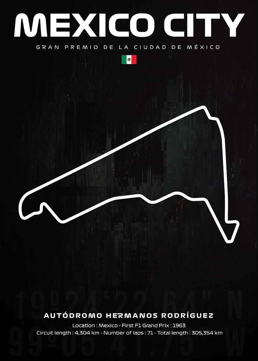 'F1 Mexico City circuit map' Poster, picture, metal print, paint by ...