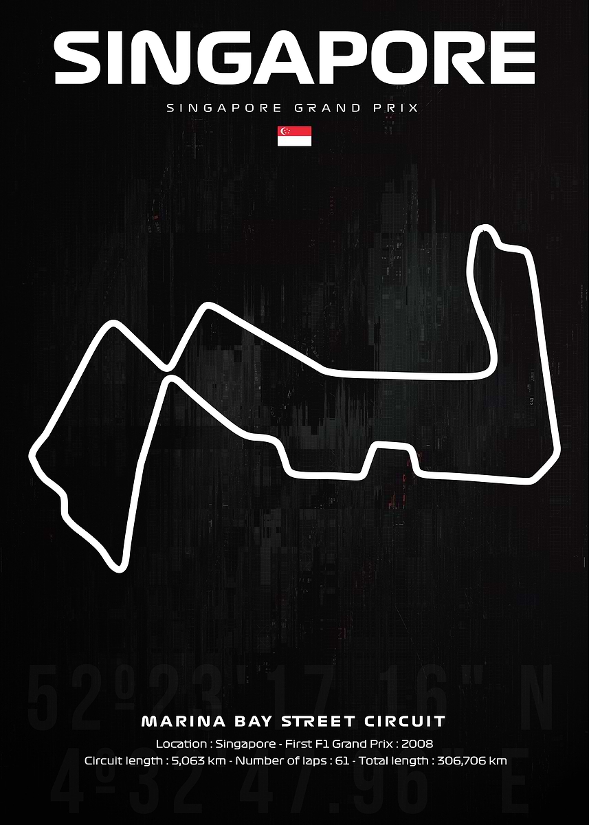 'F1 Singapore circuit map' Poster, picture, metal print, paint by ...