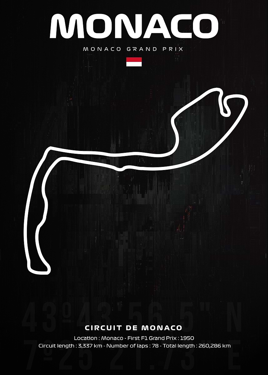 'F1 Monaco circuit map' Poster, picture, metal print, paint by Emeric ...