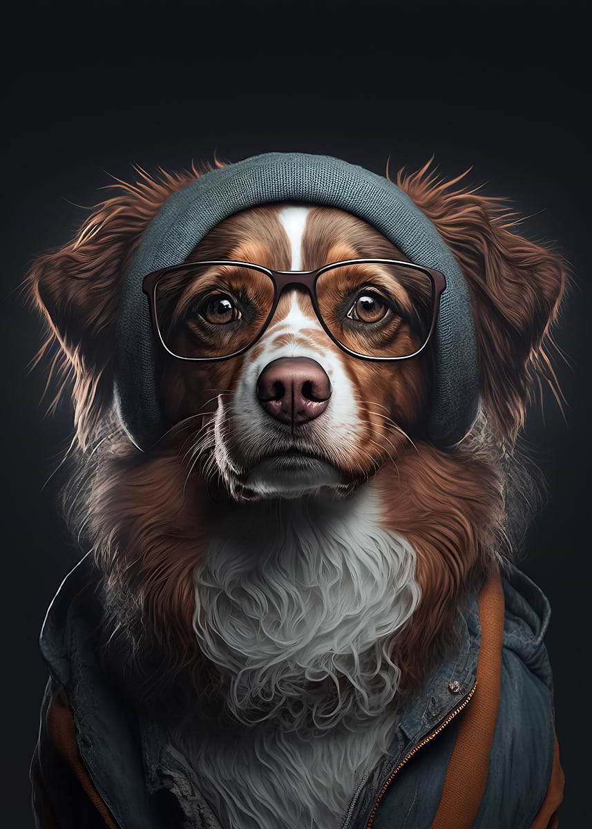 'Hipster Dog in Clothes' Poster, picture, metal print, paint by Bailey ...