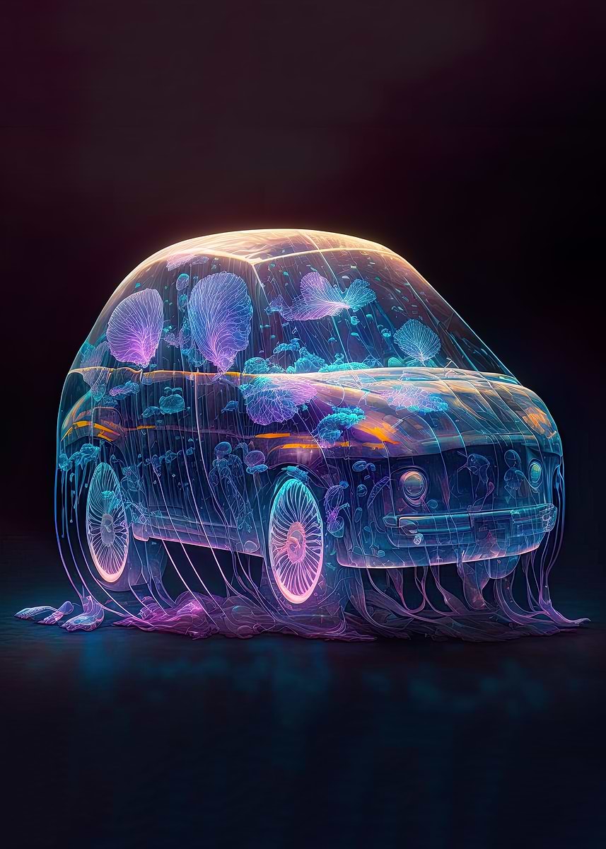 'Car with glowing jellyfish' Poster, picture, metal print, paint by ...