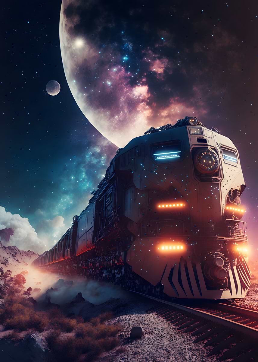 'Fantasy Train Alien Moon' Poster, picture, metal print, paint by Pixel ...