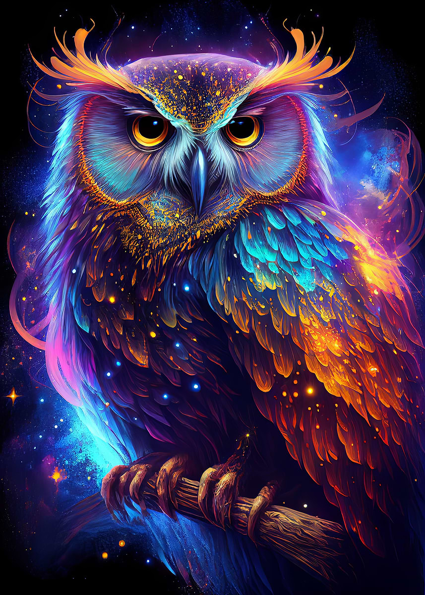 'Nebula Owl v2' Poster, picture, metal print, paint by Zdenek Moravek | Displate