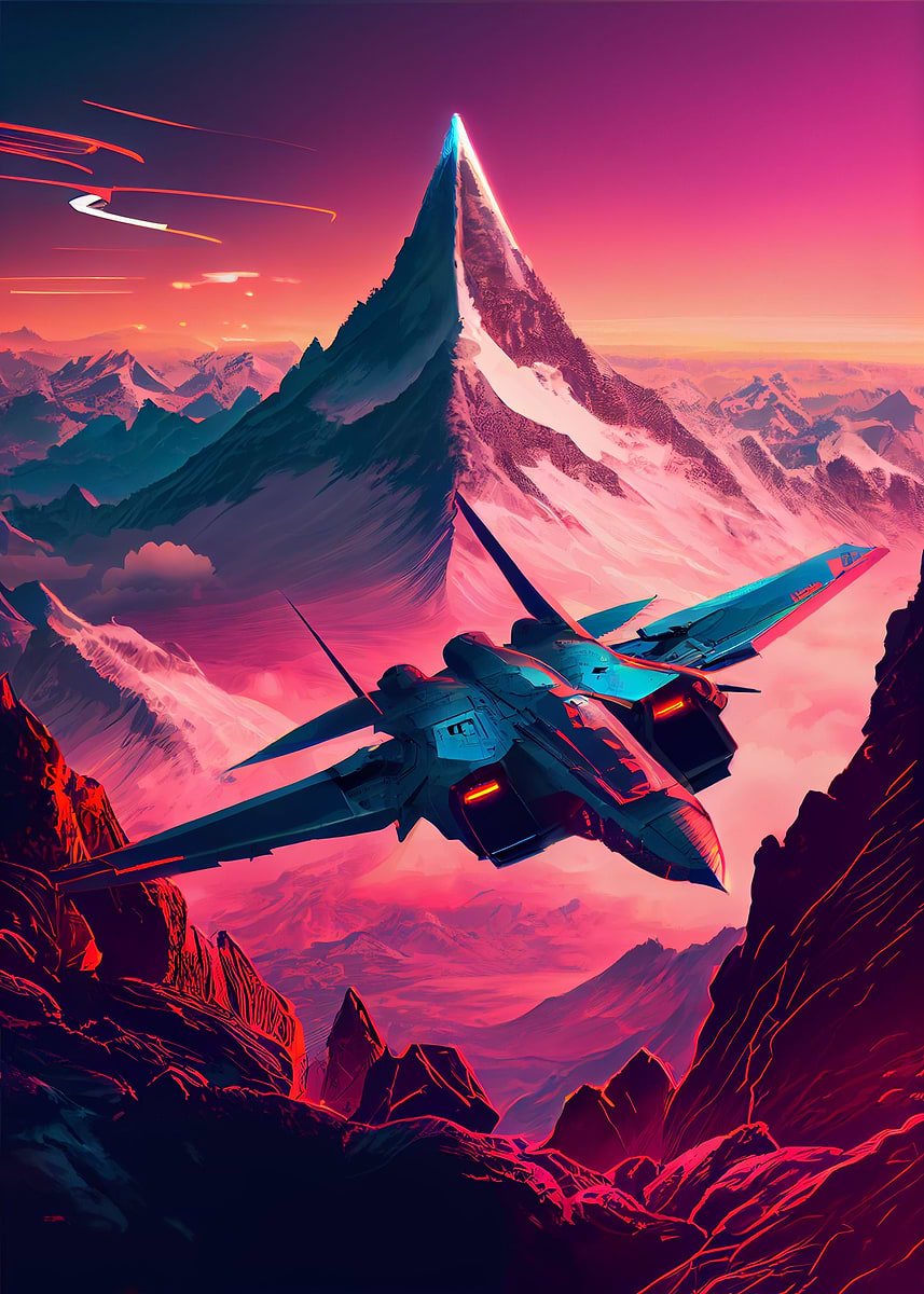 'Synthwave Jet' Poster, picture, metal print, paint by Holzkovic | Displate
