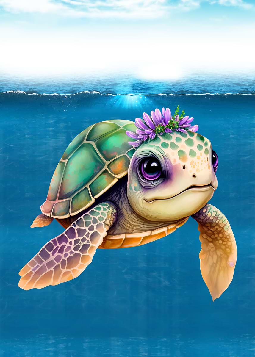 'Cute turtle 1' Poster, picture, metal print, paint by Juliana RW ...