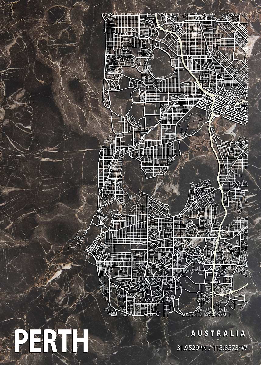 'PERTH CITY MAP' Poster, picture, metal print, paint by Nae | Displate