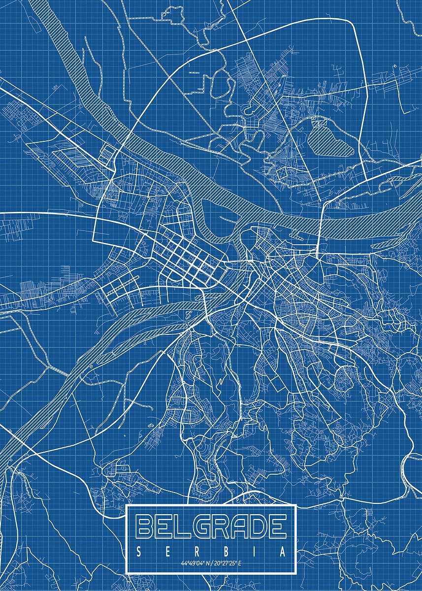 'Belgrade Map Blueprint' Poster, picture, metal print, paint by deMAP ...