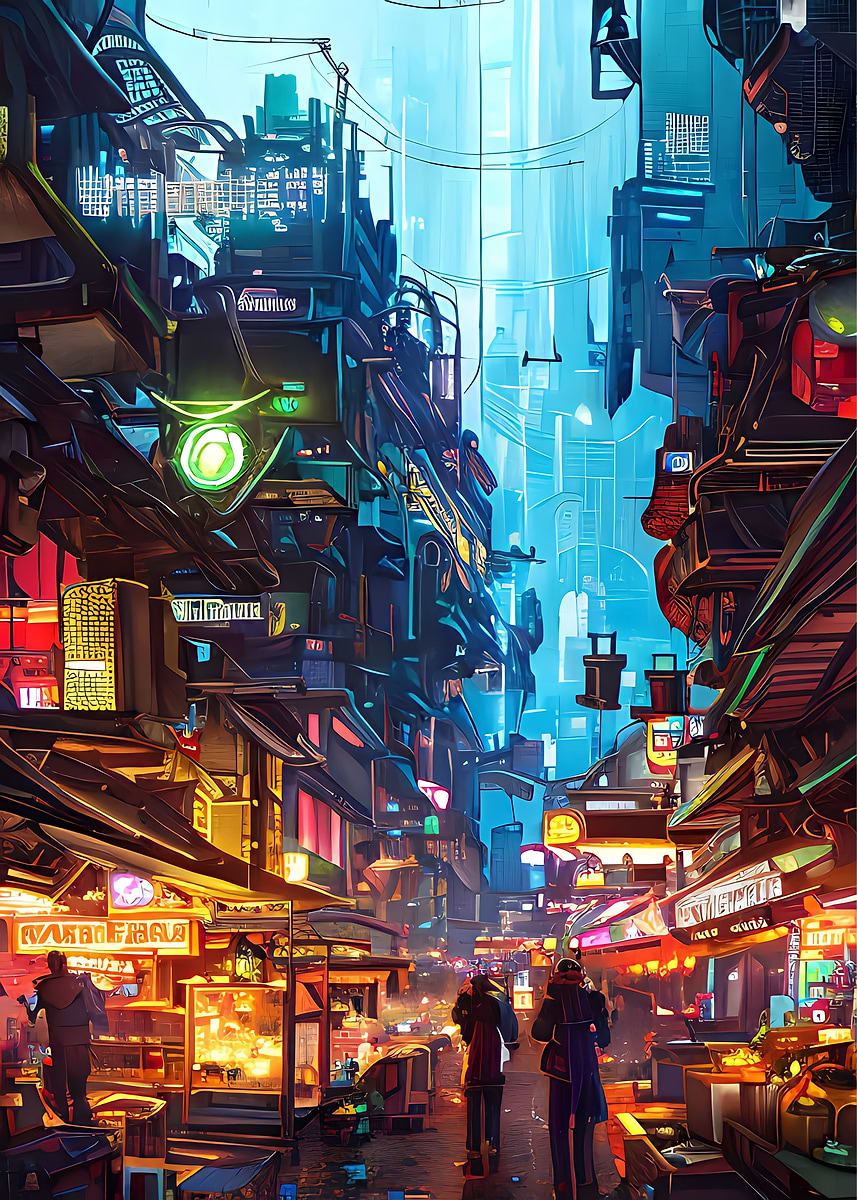 'Cyberpunk Market' Poster, picture, metal print, paint by Alex Bayu ...