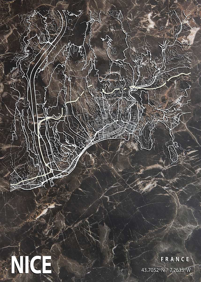 'NICE CITY MAP' Poster, picture, metal print, paint by Nae | Displate