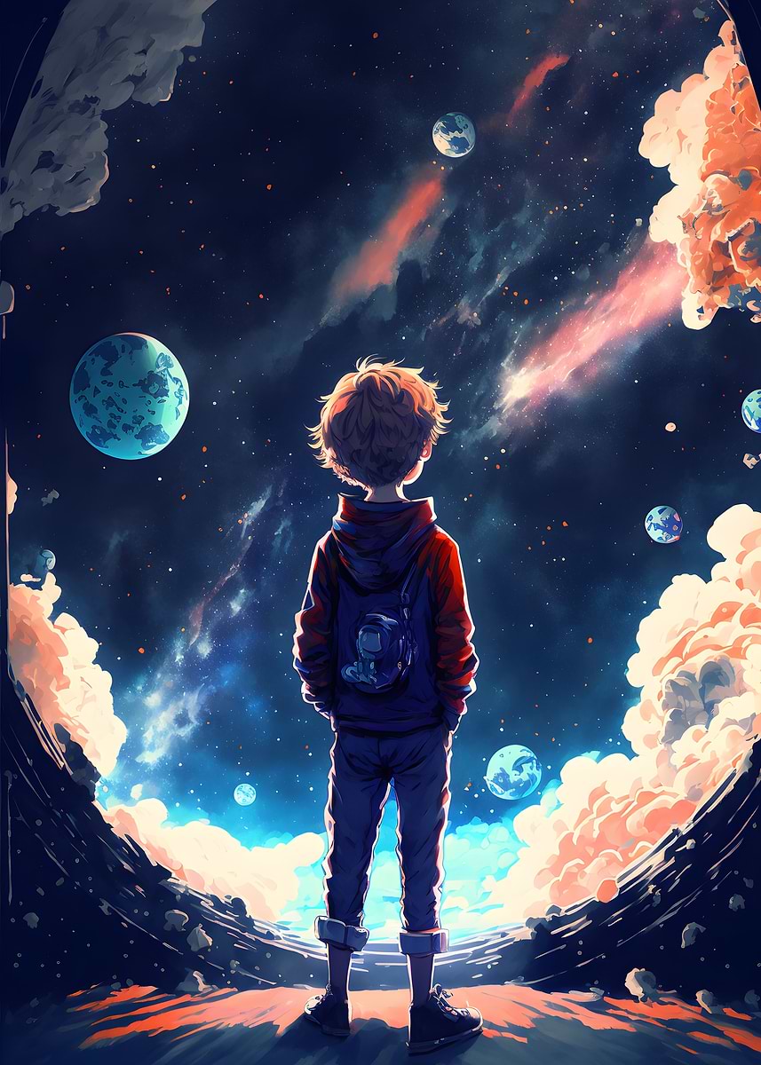 'The boy and the stars' Poster, picture, metal print, paint by Shiro ...
