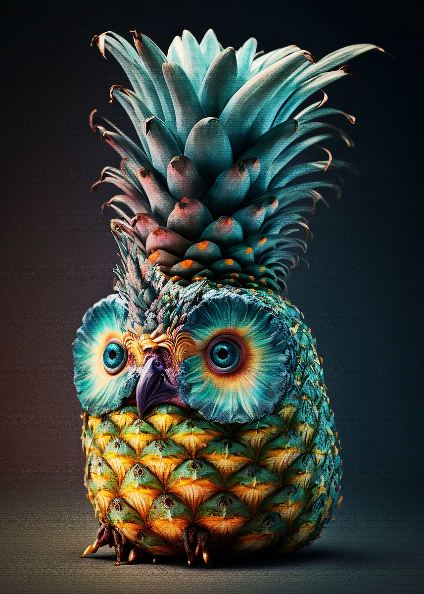 'Pineapple Owl Portrait' Poster, picture, metal print, paint by Muh ...