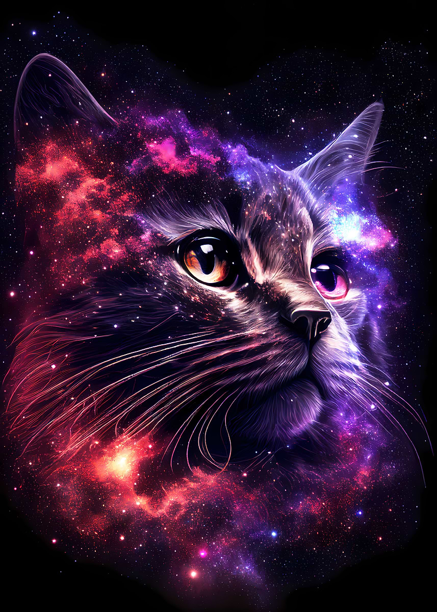 'Galaxy Cat' Poster, picture, metal print, paint by Hasnaa Art | Displate