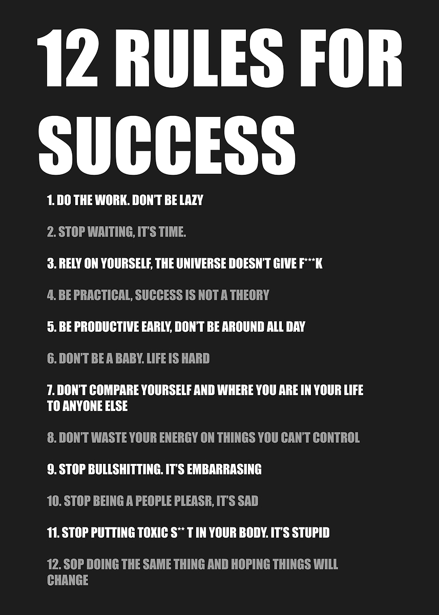 '12 RULES FOR SUCCESS' Poster, picture, metal print, paint by Lardis ...