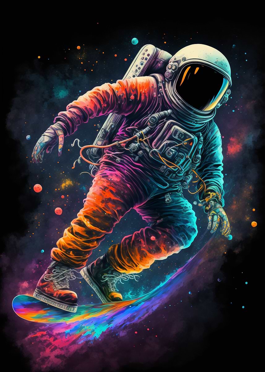 'Astronaut Skating in Space' Poster, picture, metal print, paint by ...