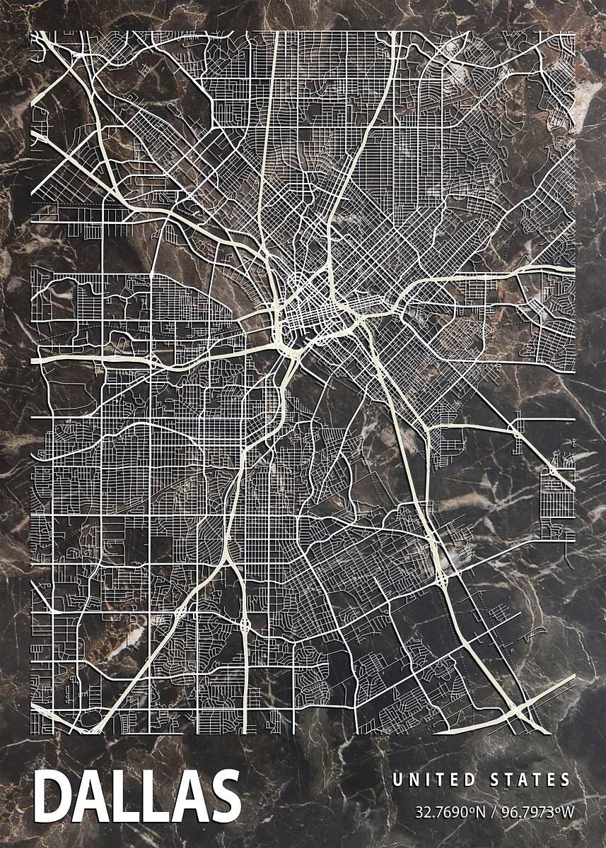 'DALLAS CITY MAP' Poster, picture, metal print, paint by Nae | Displate