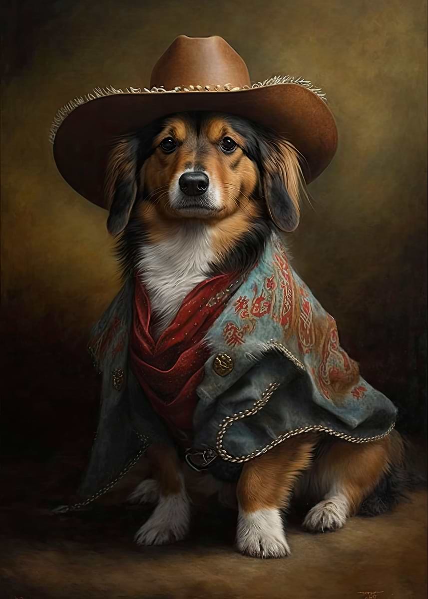 'Cowboy Dog' Poster, picture, metal print, paint by KyzArt | Displate