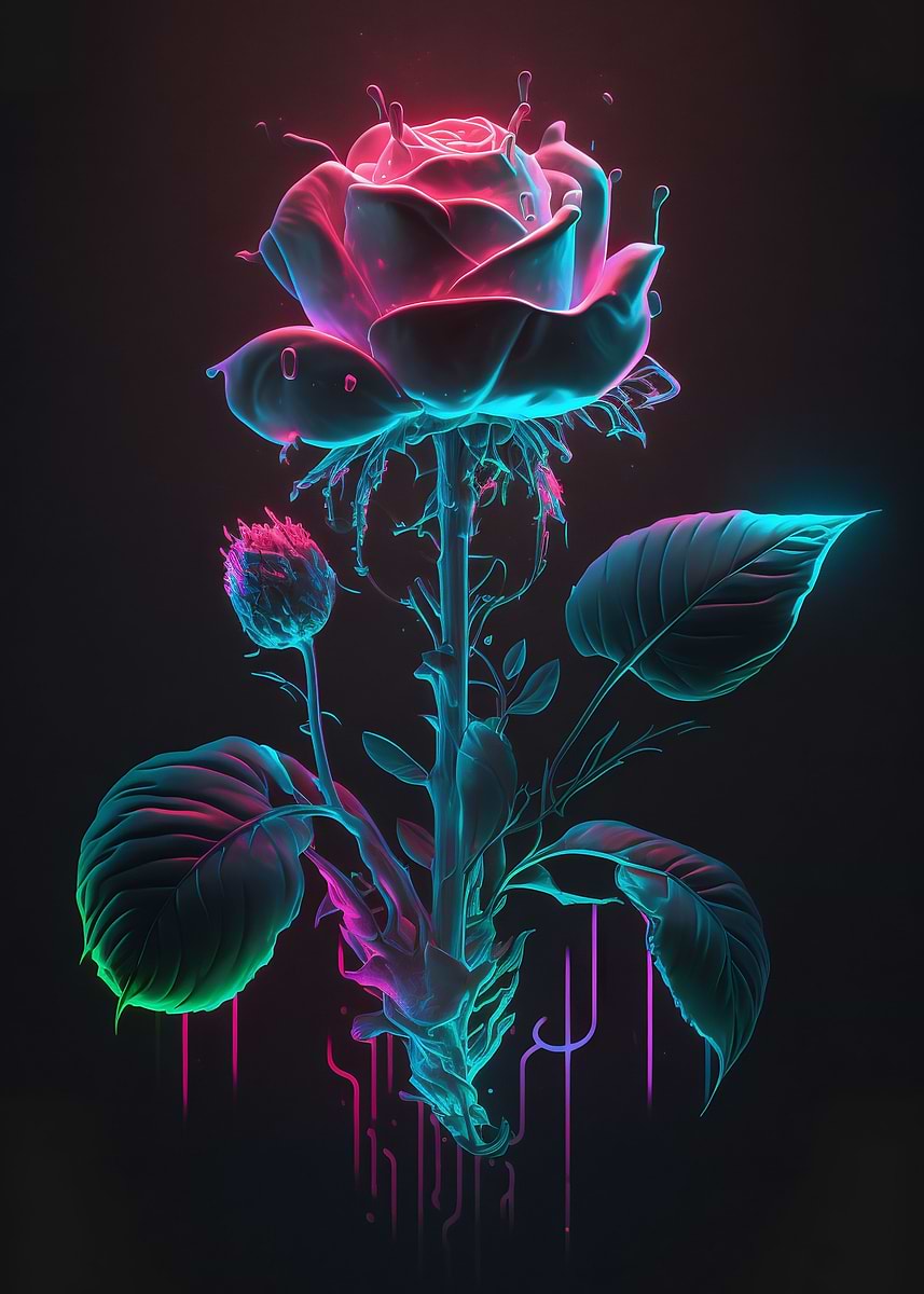 'Neon Rose' Poster, picture, metal print, paint by ImaginedArtworks ...