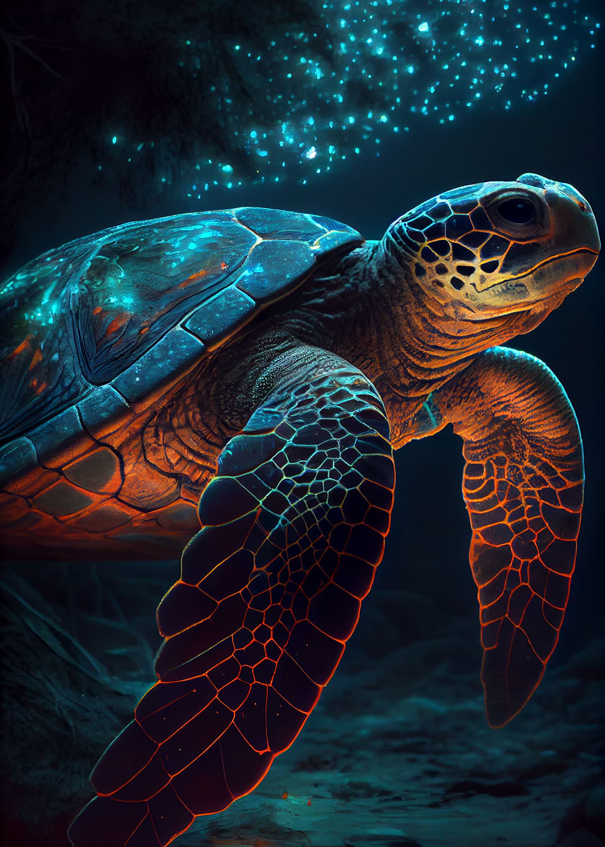 'Turtle Animal Glowing' Poster, picture, metal print, paint by ...